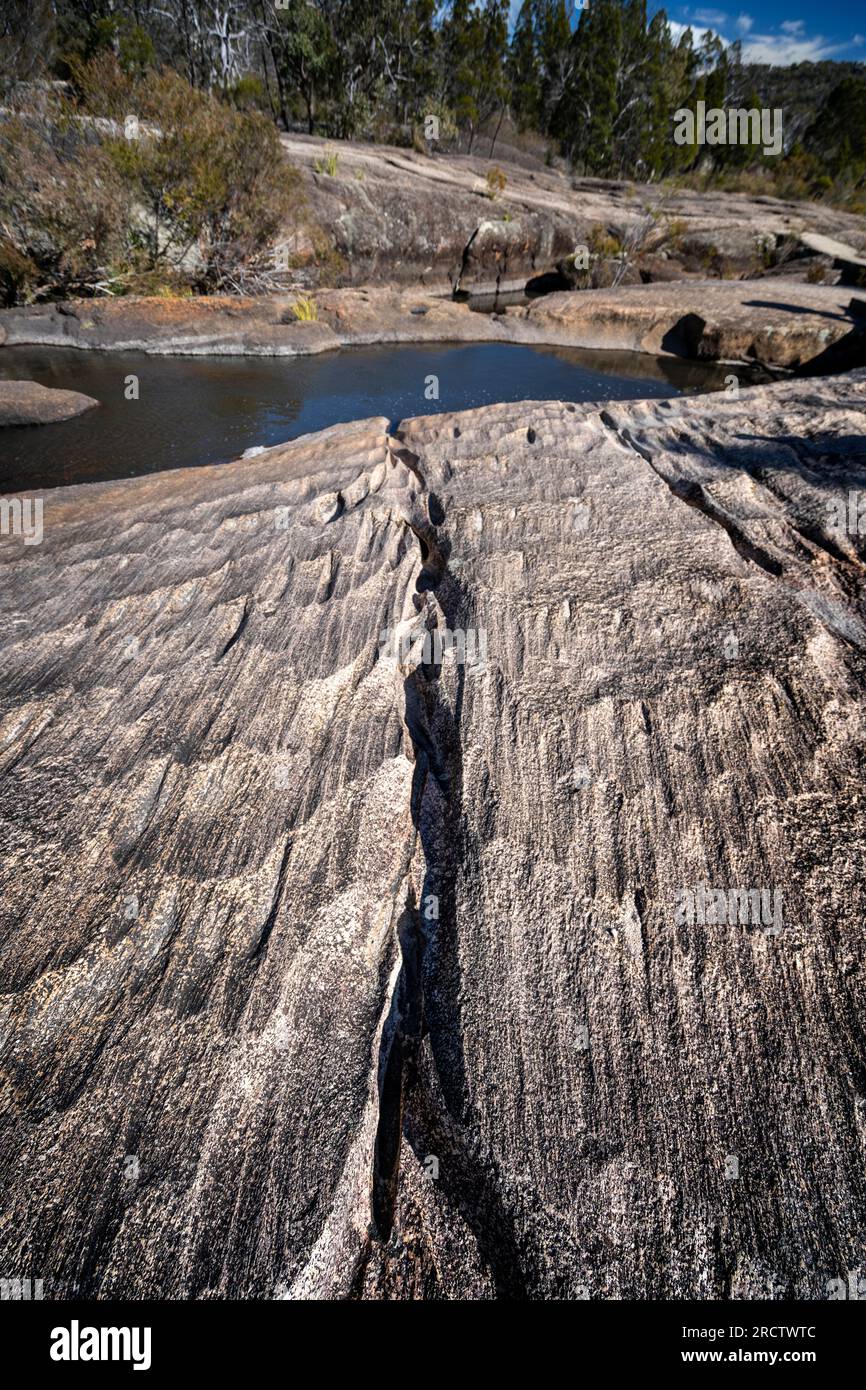 Grooves cut into granite rock by weathering, Bald Rock Creek, Girraween ...