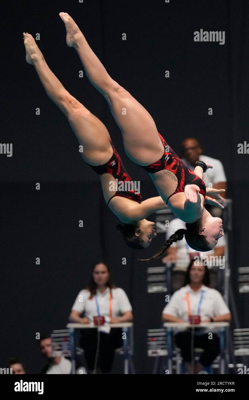 Mia Vallee and Pamela Ware, of Canada, compete in the women's 3-meter ...