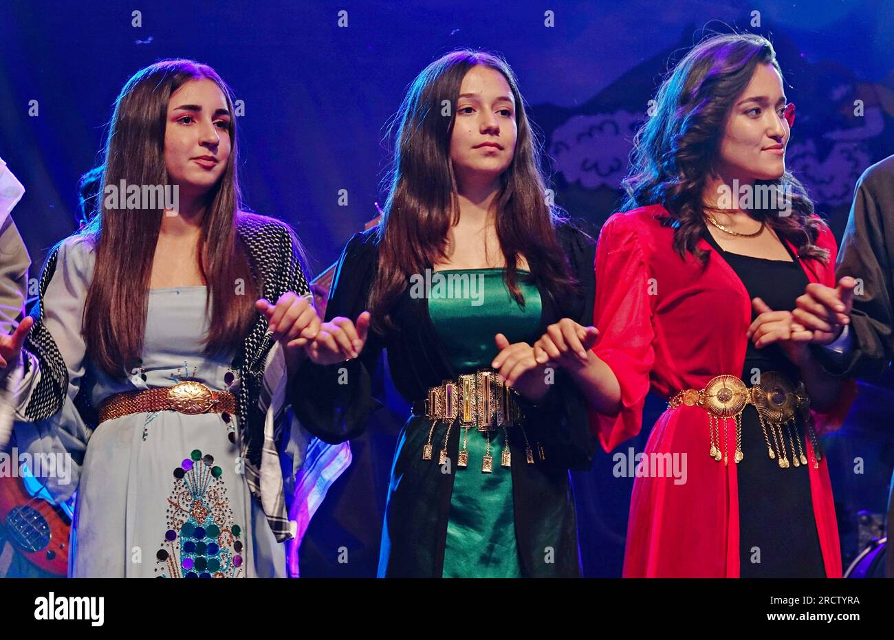 Beytussebap, Turkey. 14th July, 2023. Three young Kurdish girls are ...