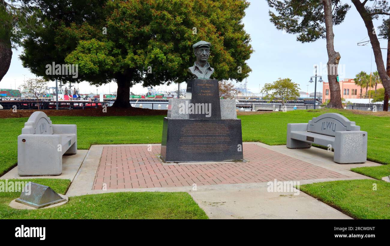 Los Angeles, California: monument of Harry Bridges founder the ILWU ...
