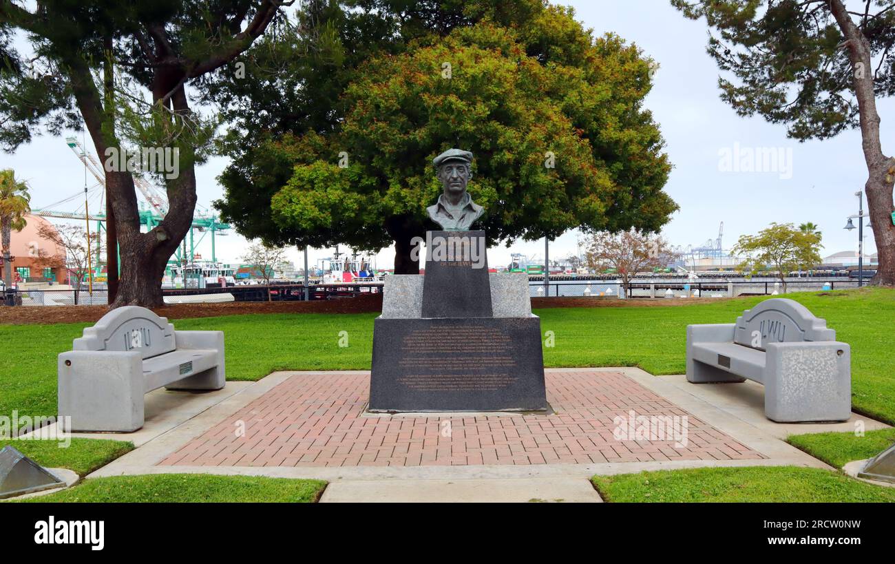 Los Angeles, California: monument of Harry Bridges founder the ILWU ...