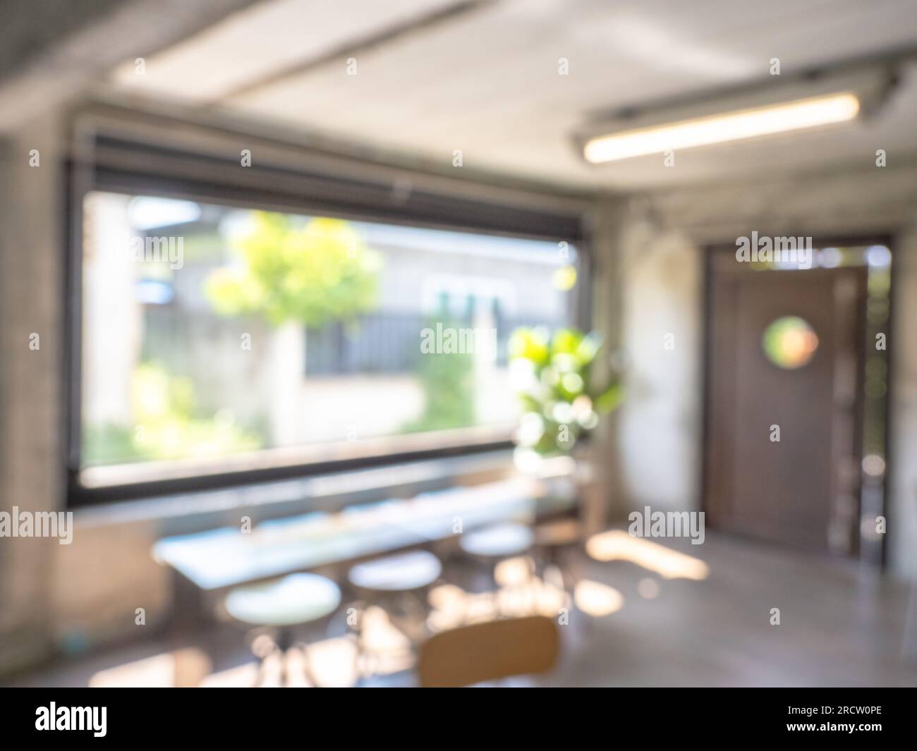 Abstract blurred modern cafe workspace, indoor interior restaurant ...