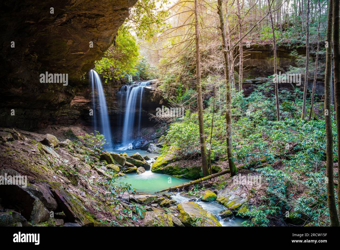 Scenic view of Pine Island Double Falls in Daniel Boone National Forest ...