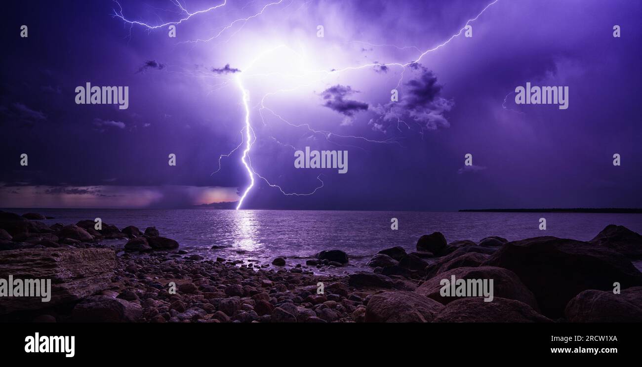 An erratic electrical storm over Lake Winnipeg. Manitoba Canada Stock ...