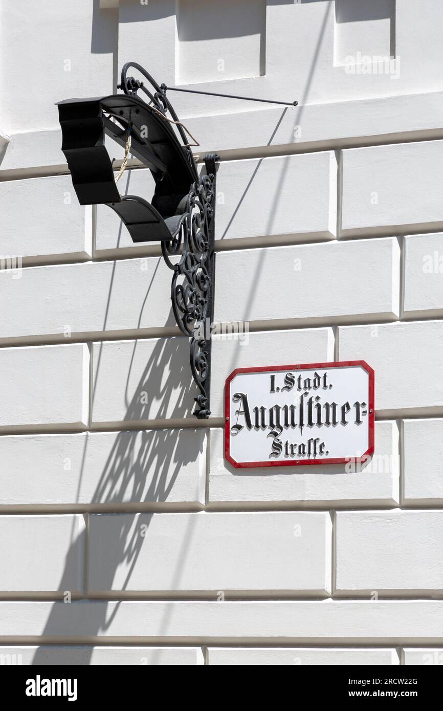 Vienna, Austria - June 13, 2023: A sign with the name of the ...