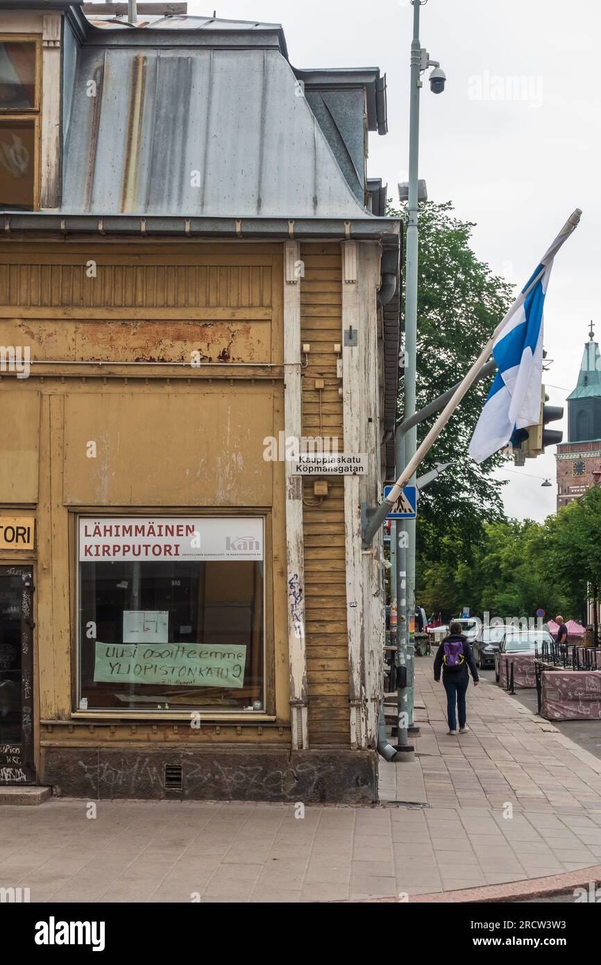Old wooden fleamarket house at Linnankatu street in Turku Finland Stock ...