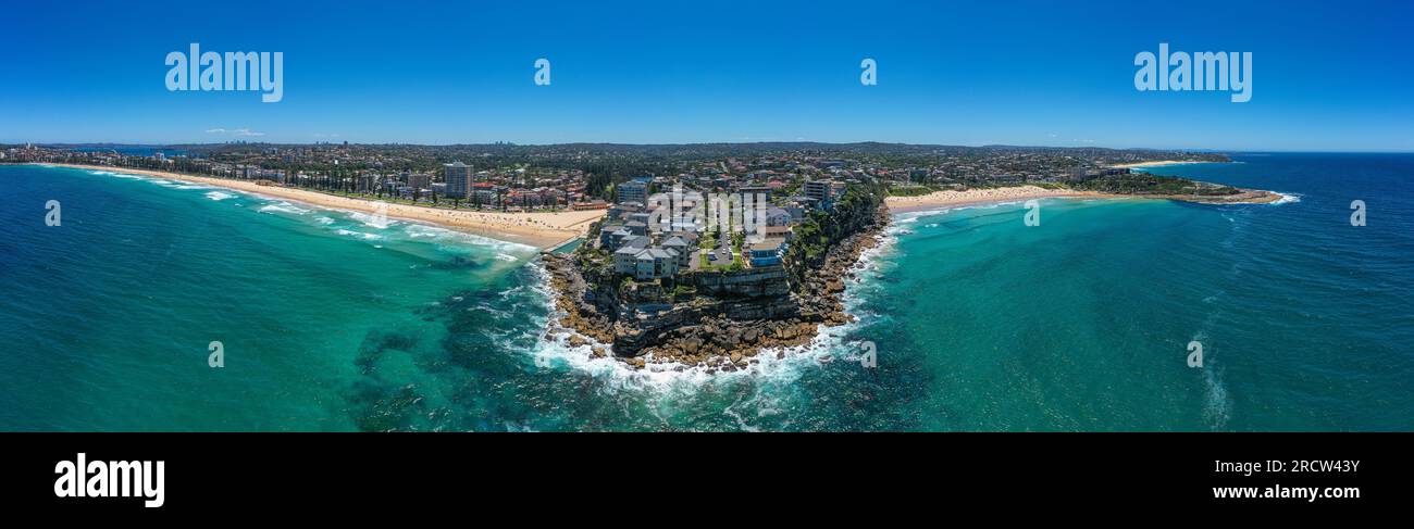 Panorama drone aerial view over Manly beach, Freshwater beach and Curl ...
