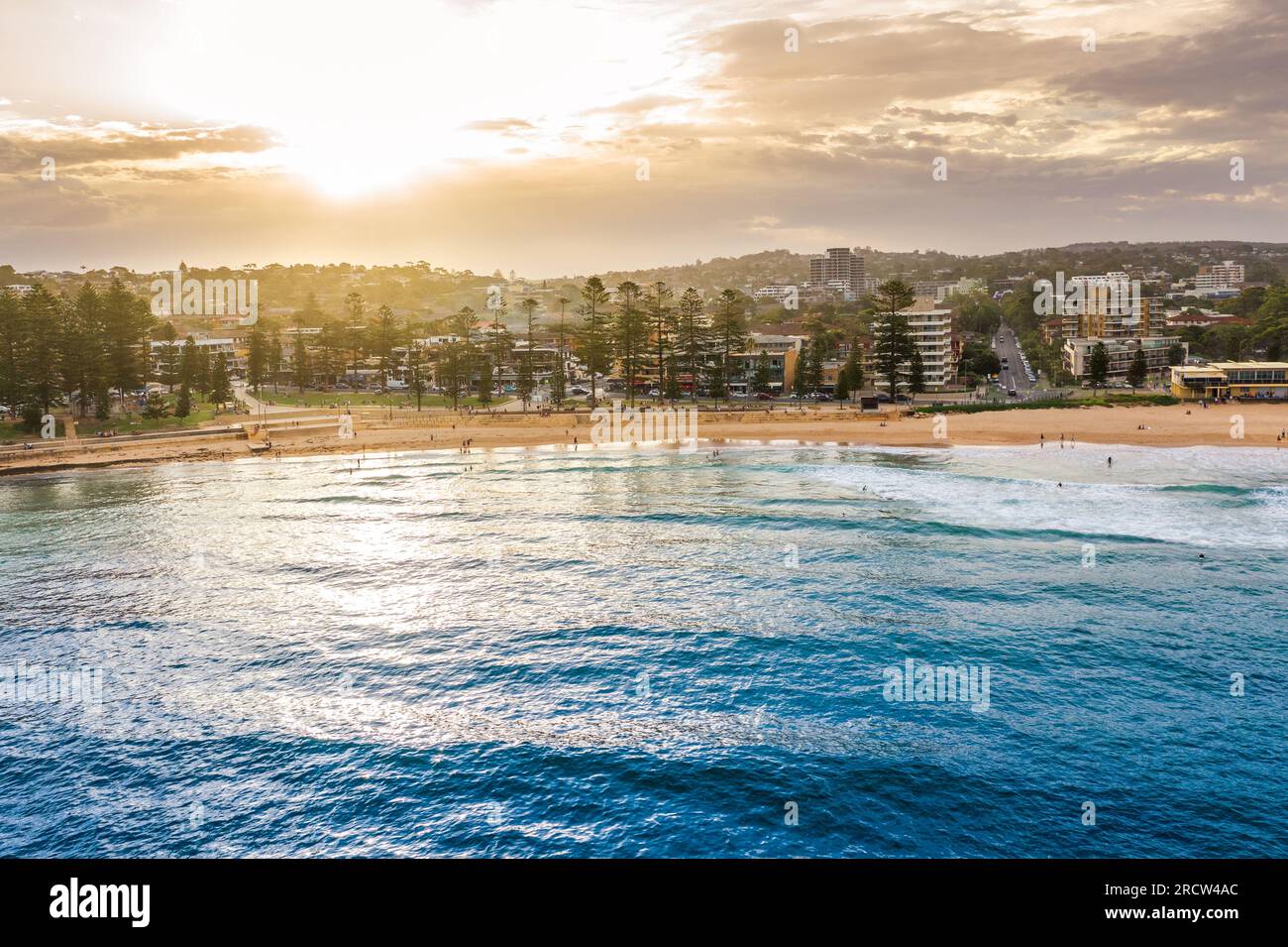 Panoramic drone aerial view over Dee Why beach, Northern Beaches ...