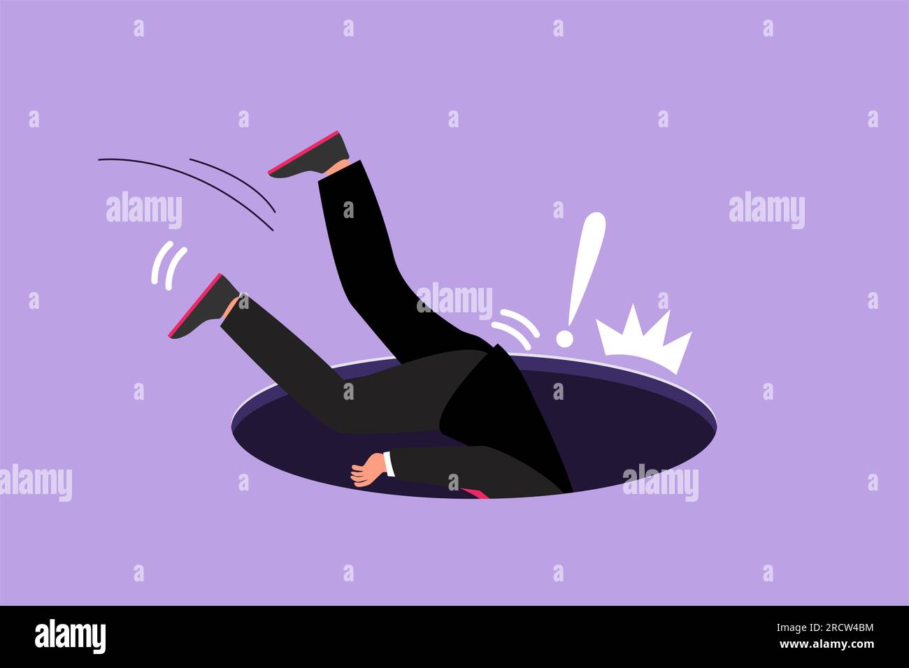 Cartoon flat style drawing businessman falling into pit hole. Legs up ...