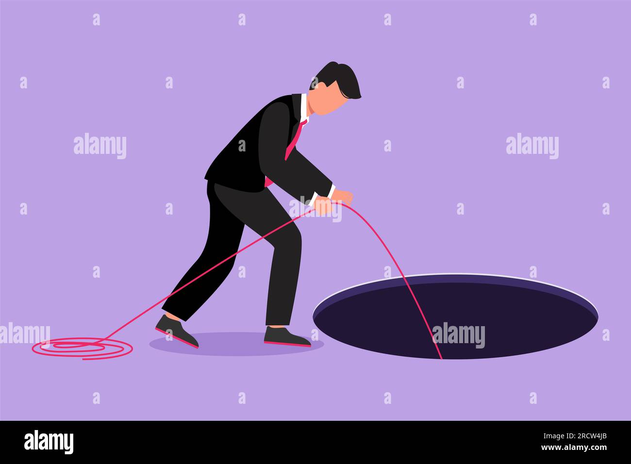 Character flat drawing businessman stretch out rope into hole. Man ...