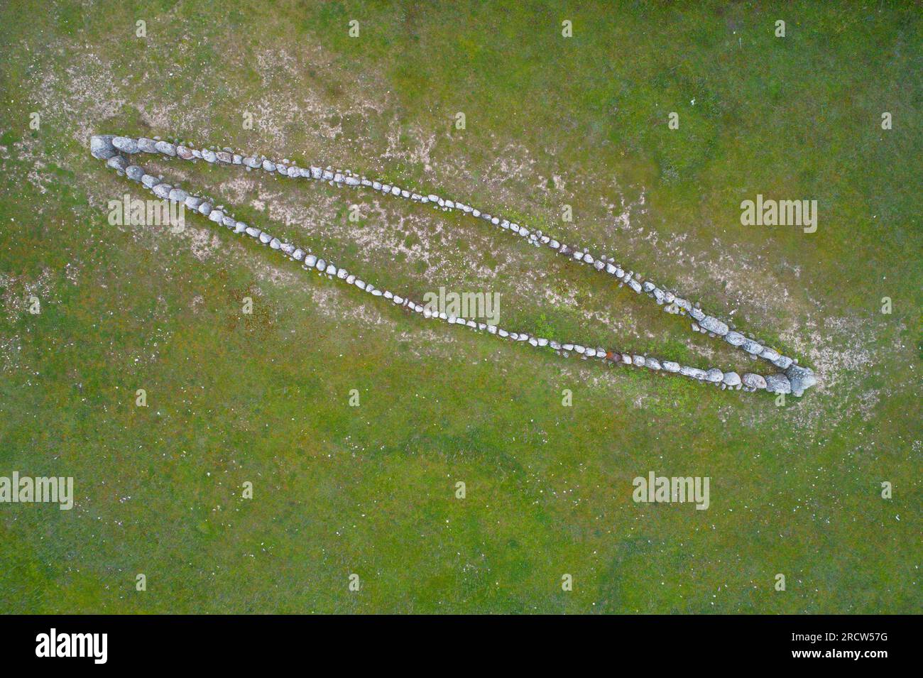 Aerial view of the historic Gannarve stone ship monument located in ...