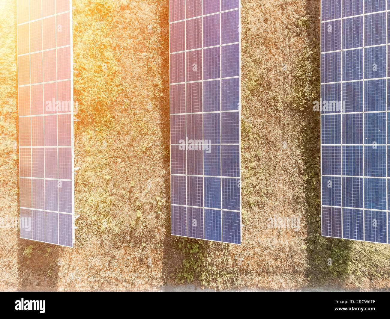 Aerial top view of a solar panels power plant. Photovoltaic solar ...
