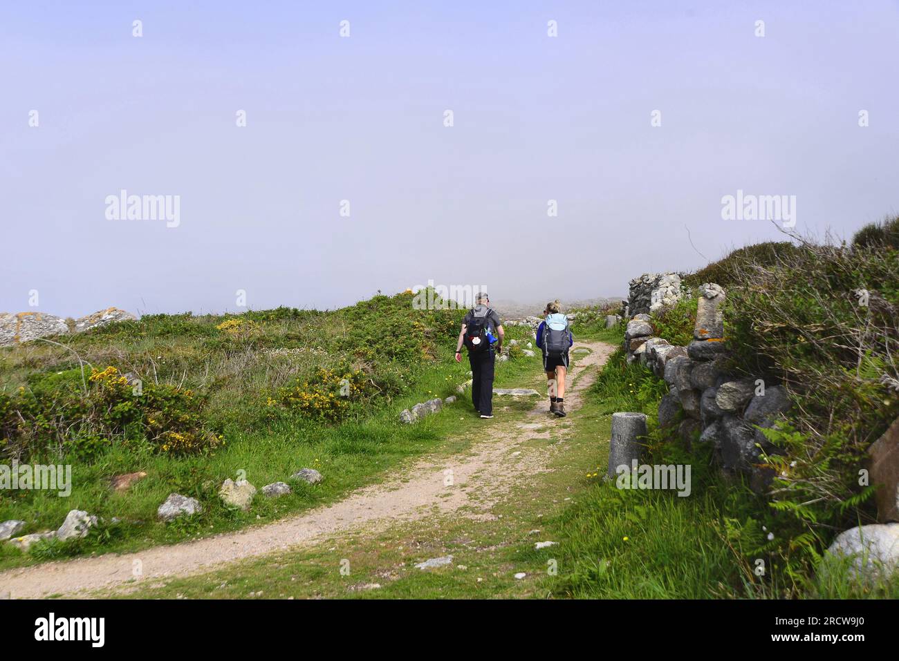 Two pilgrims on the Santiago de Compostela Way in Galicia Stock Photo ...