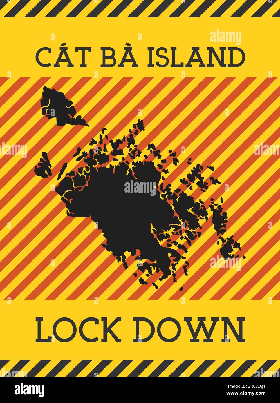 Cat Ba Island Lock Down Sign. Yellow island pandemic danger icon ...
