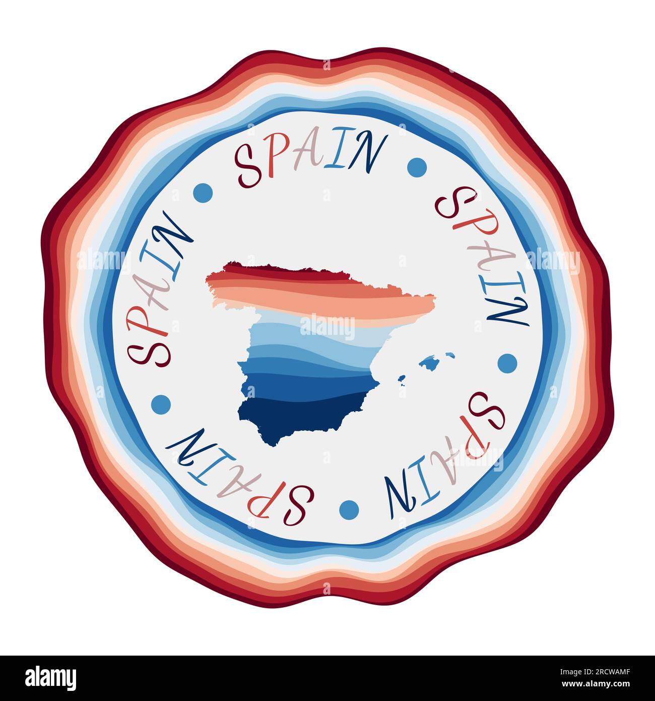 Spain badge. Map of the country with beautiful geometric waves and ...