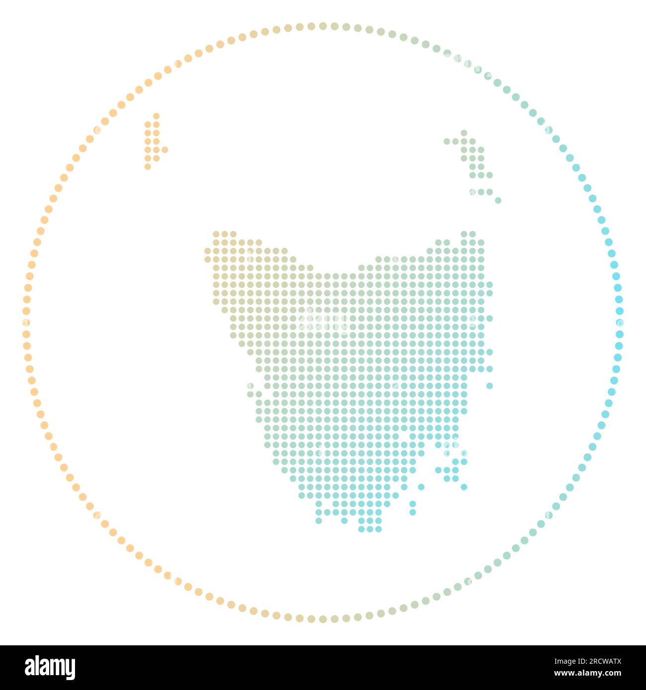 Tasmania digital badge. Dotted style map of Tasmania in circle. Tech ...