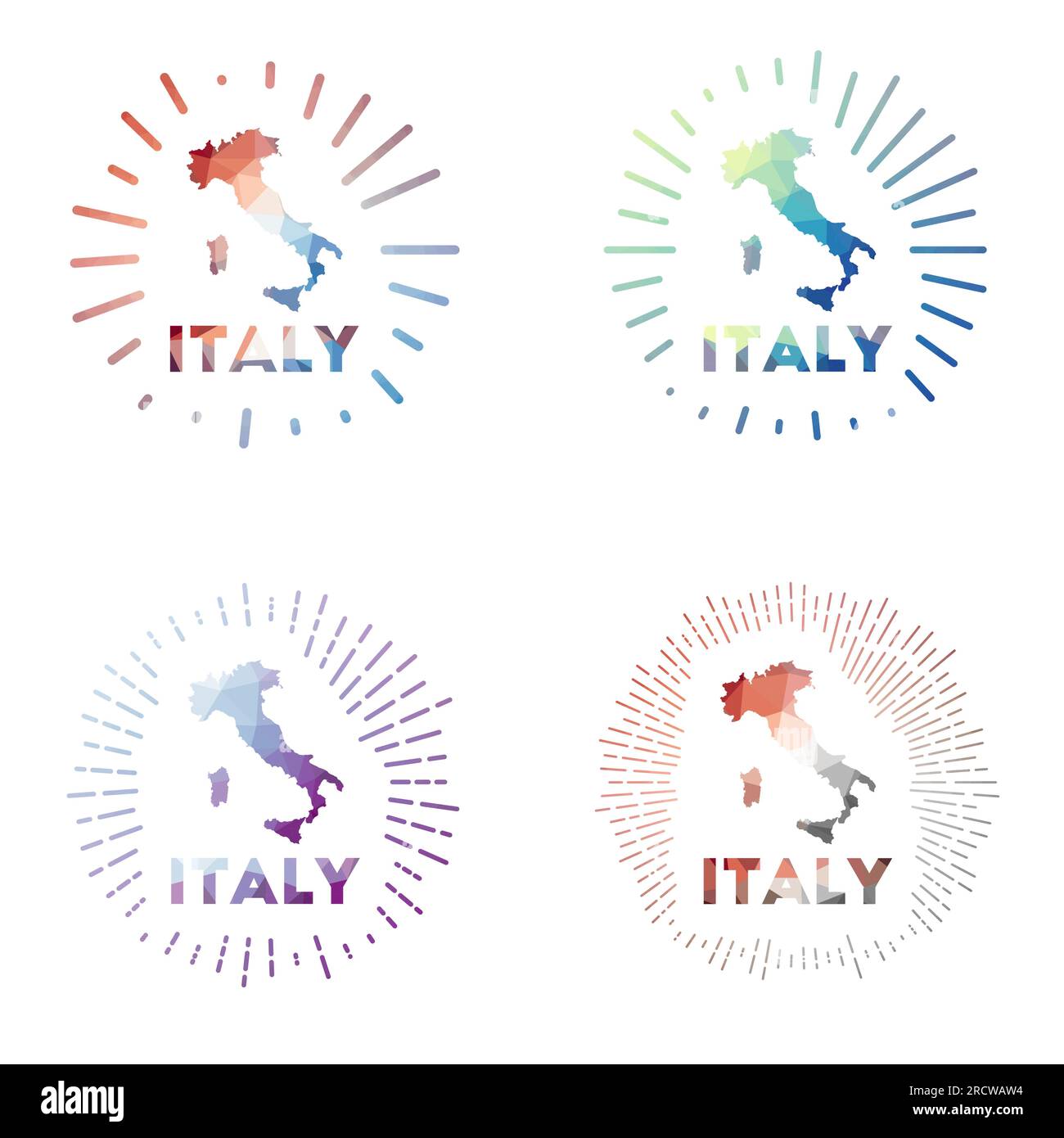 Italy low poly sunburst set. Logo of country in geometric polygonal ...