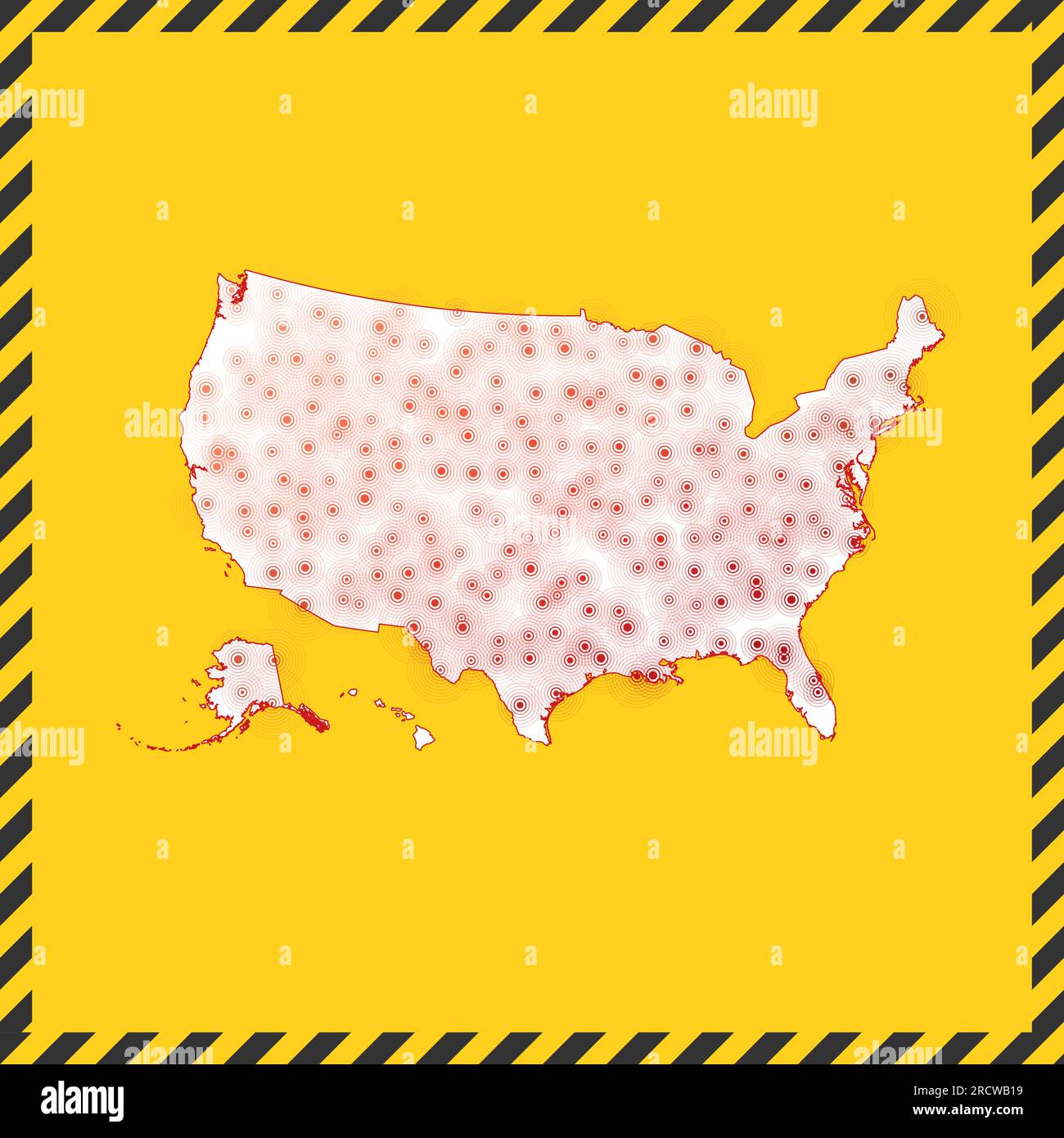 USA closed - virus danger sign. Lockdown country icon. Black striped ...