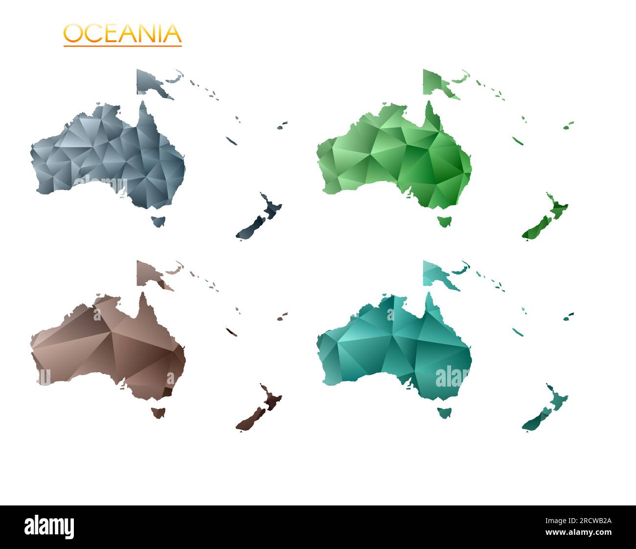 Set of vector polygonal maps of Oceania. Bright gradient map of ...