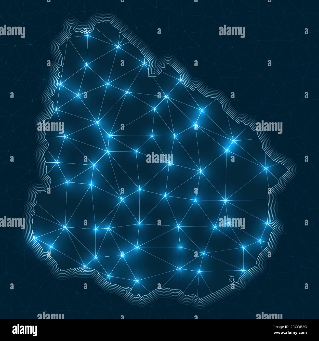 Uruguay network map. Abstract geometric map of the country. Digital connections and ...