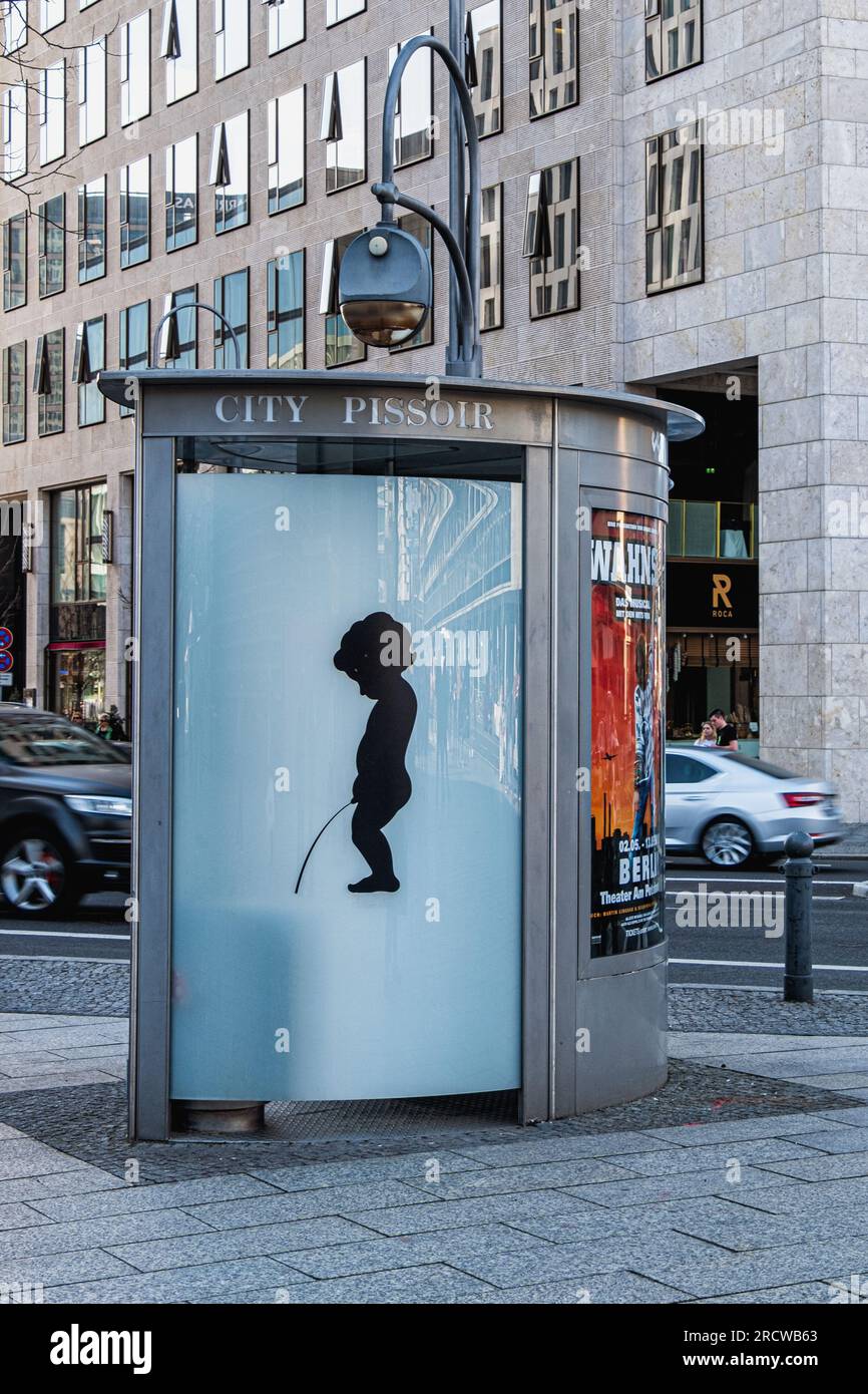 Pissoir toilet with picture of young boy urinating, Kantstrasse ...