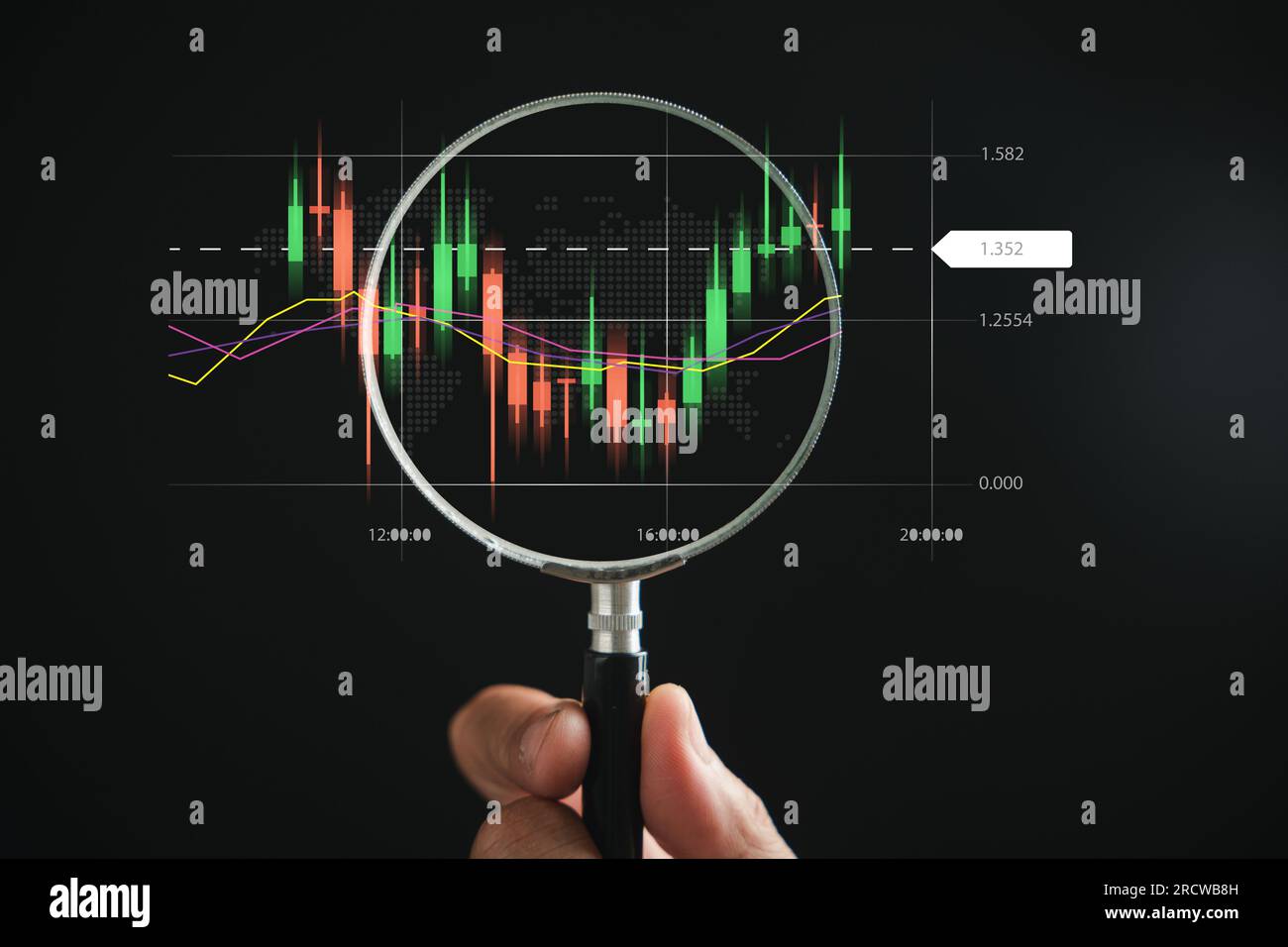 Unlocking the secrets of the stock market, a trader inspects the bar ...
