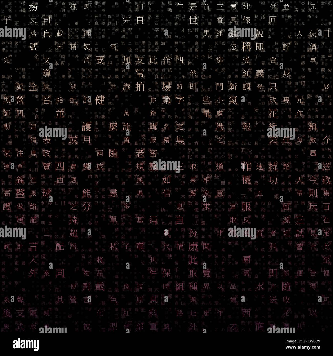 Futuristic tech background. Random letters of Chinese Simplified ...