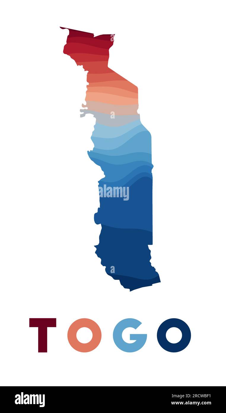 Togo map. Map of the country with beautiful geometric waves in red and ...