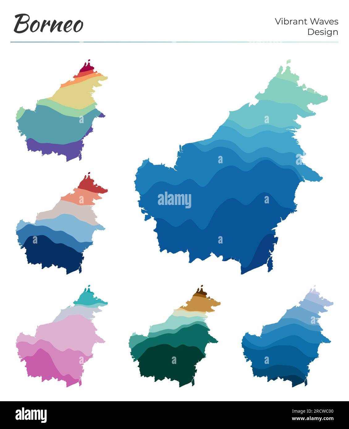 Set of vector maps of Borneo. Vibrant waves design. Bright map of ...
