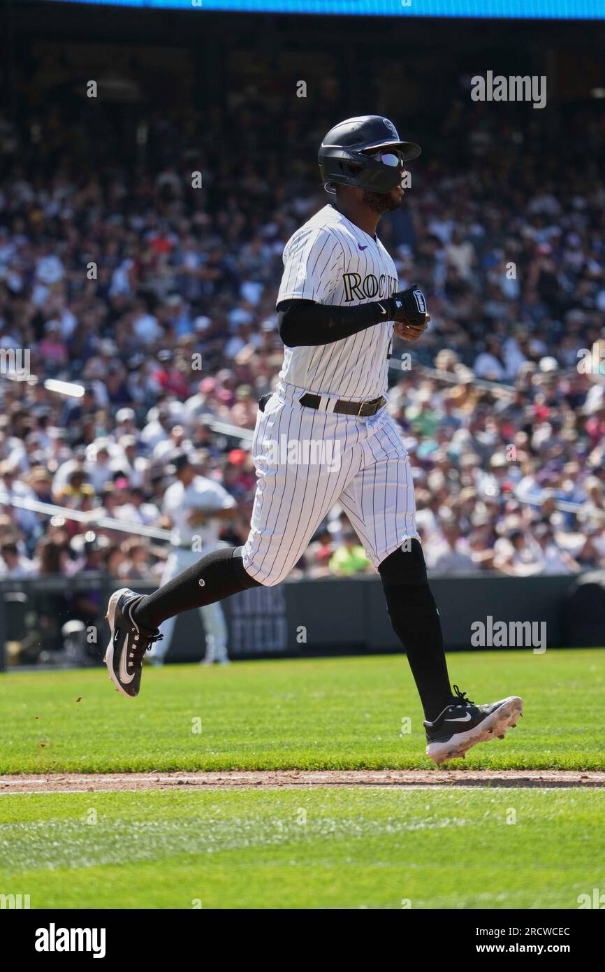 July 16 2023 Colorado second baseman Harold Castro (30) takes a walk ...