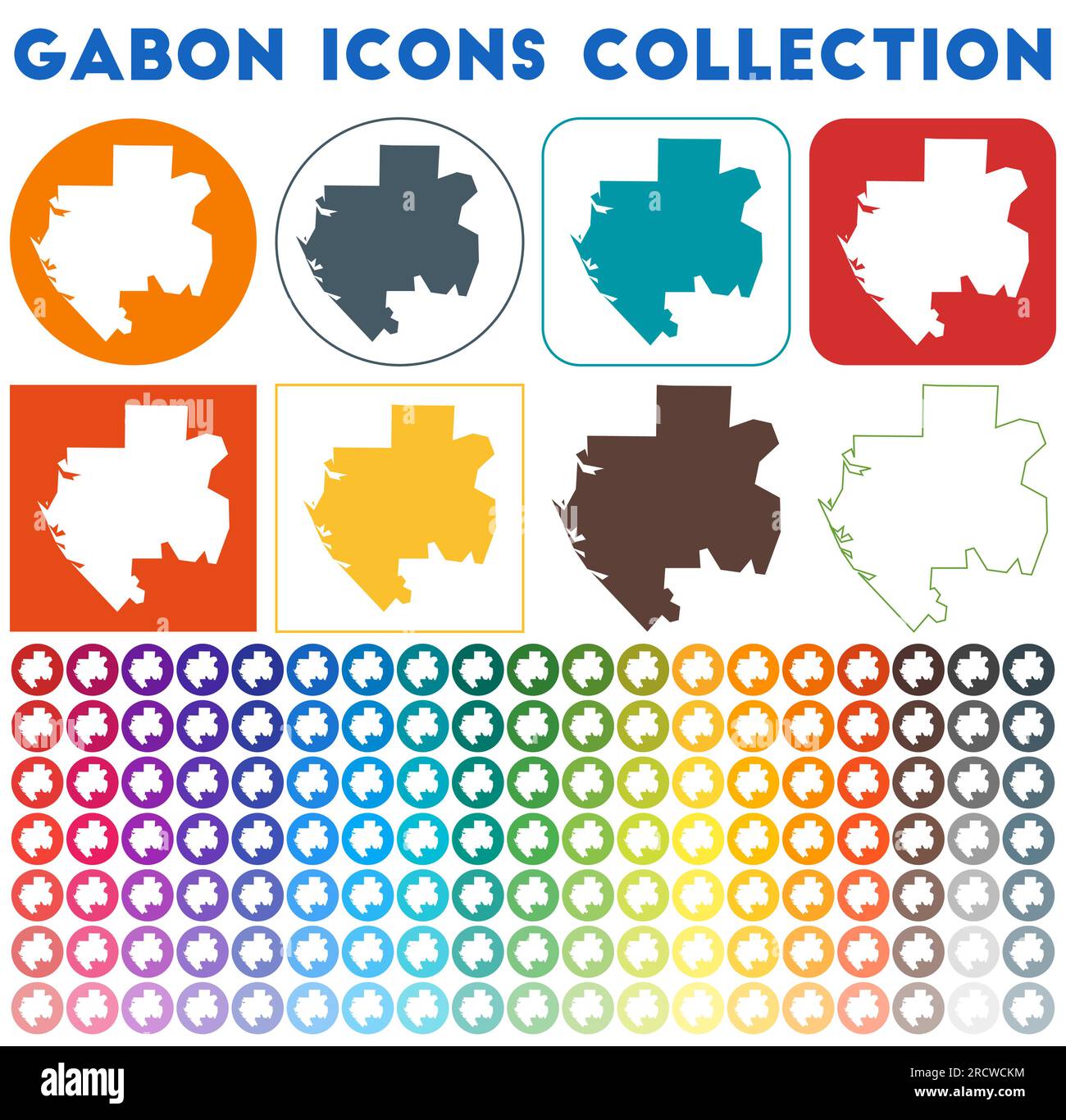 Gabon icons collection. Bright colorful trendy map icons. Modern Gabon badge with country map ...