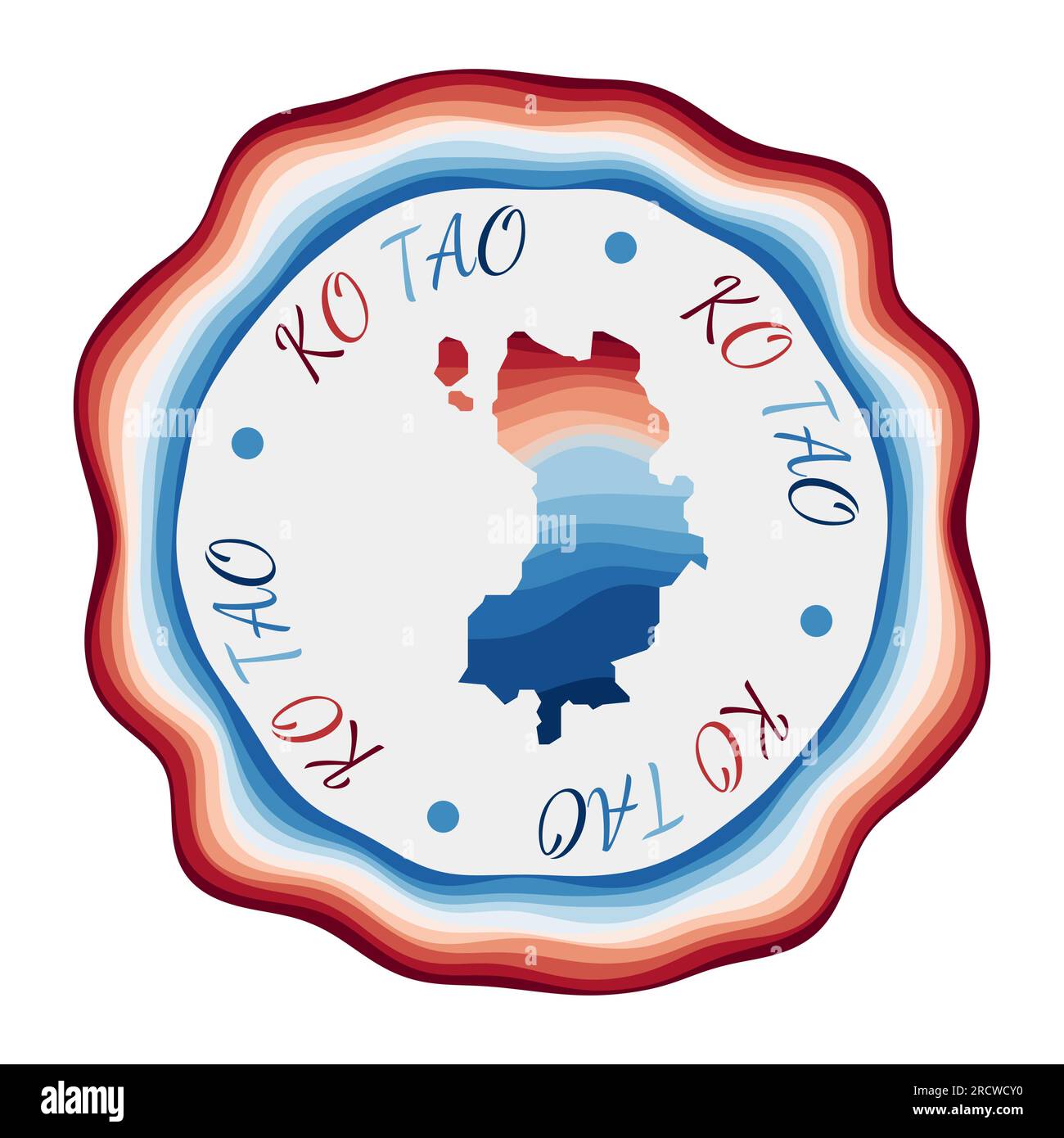 Ko Tao badge. Map of the island with beautiful geometric waves and ...