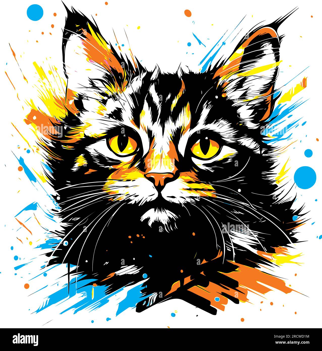 Striking digital paint of a cat with bold and dynamic lines, conveying ...