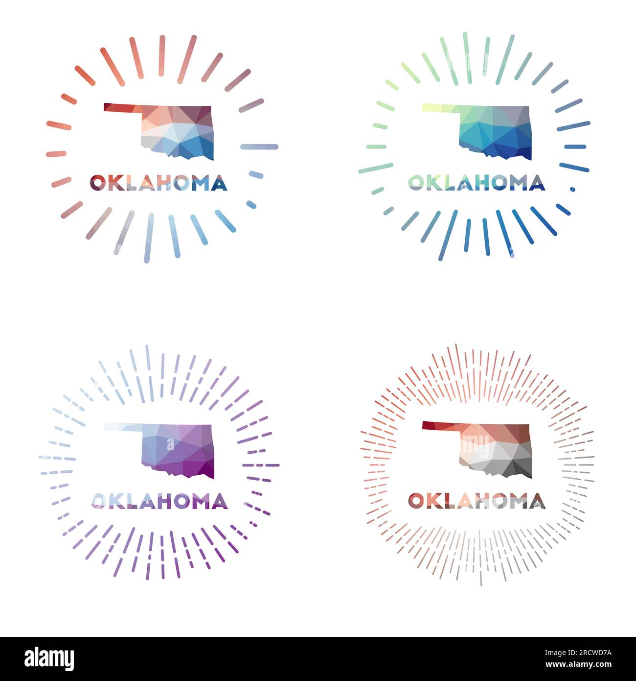 Oklahoma low poly sunburst set. Logo of US state in geometric polygonal ...