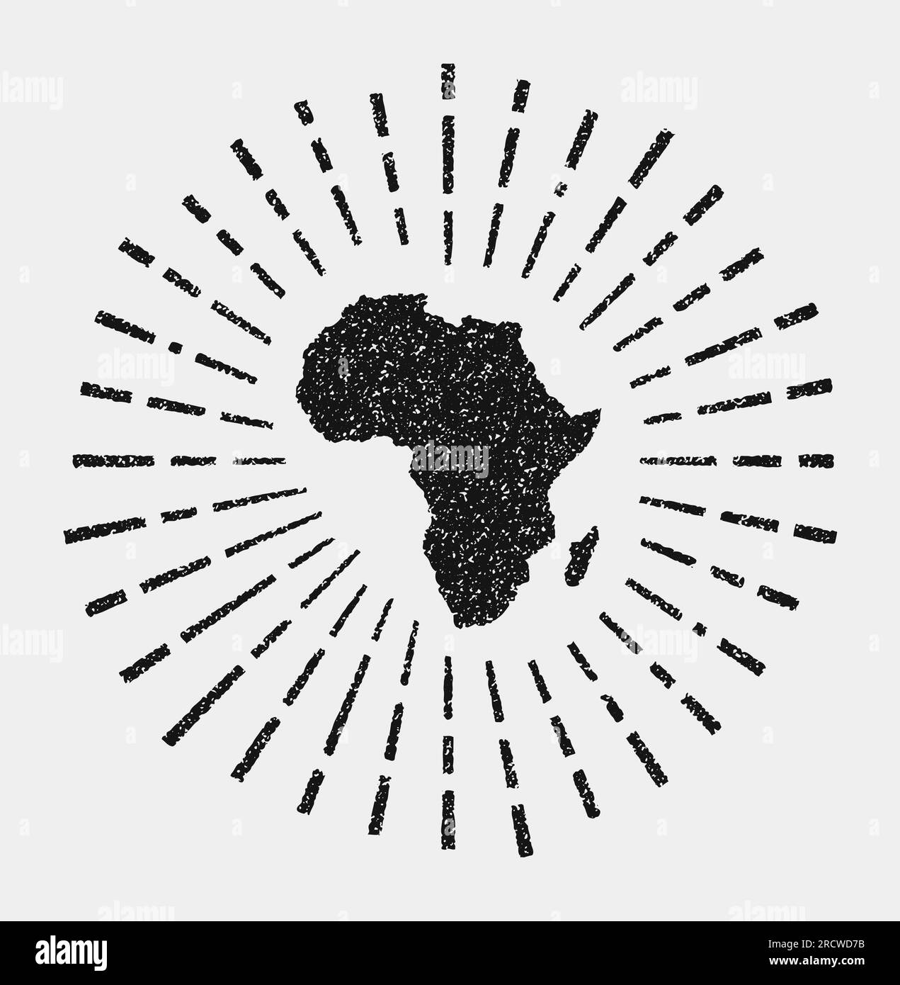 Vintage map of Africa. Grunge sunburst around the continent. Black ...