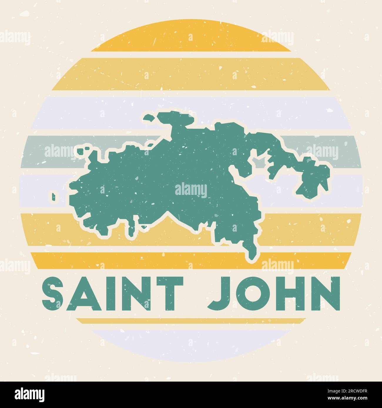 Saint John logo. Sign with the map of island and colored stripes ...