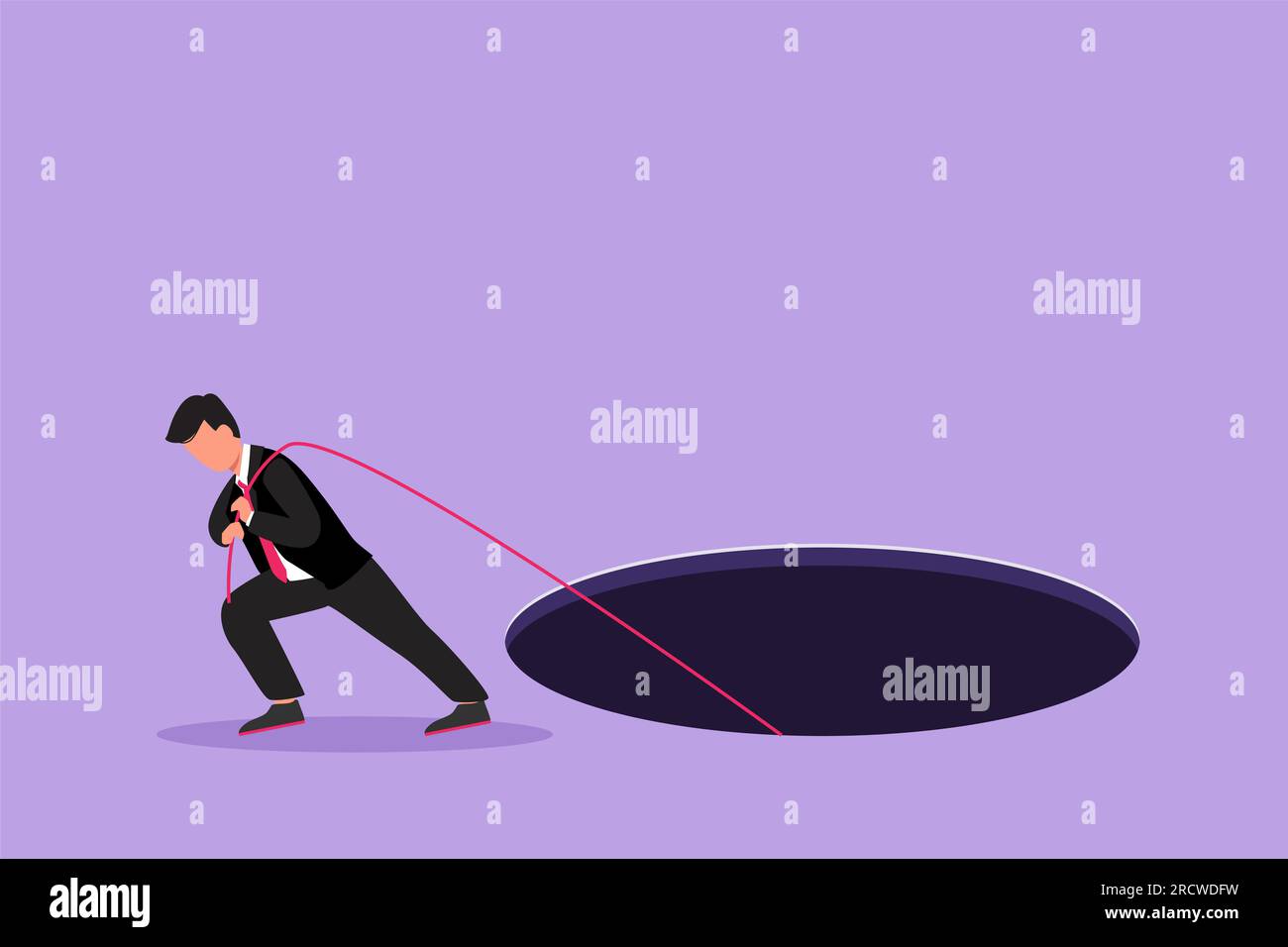 Character flat drawing of businessman trying hard pulling rope to drag ...