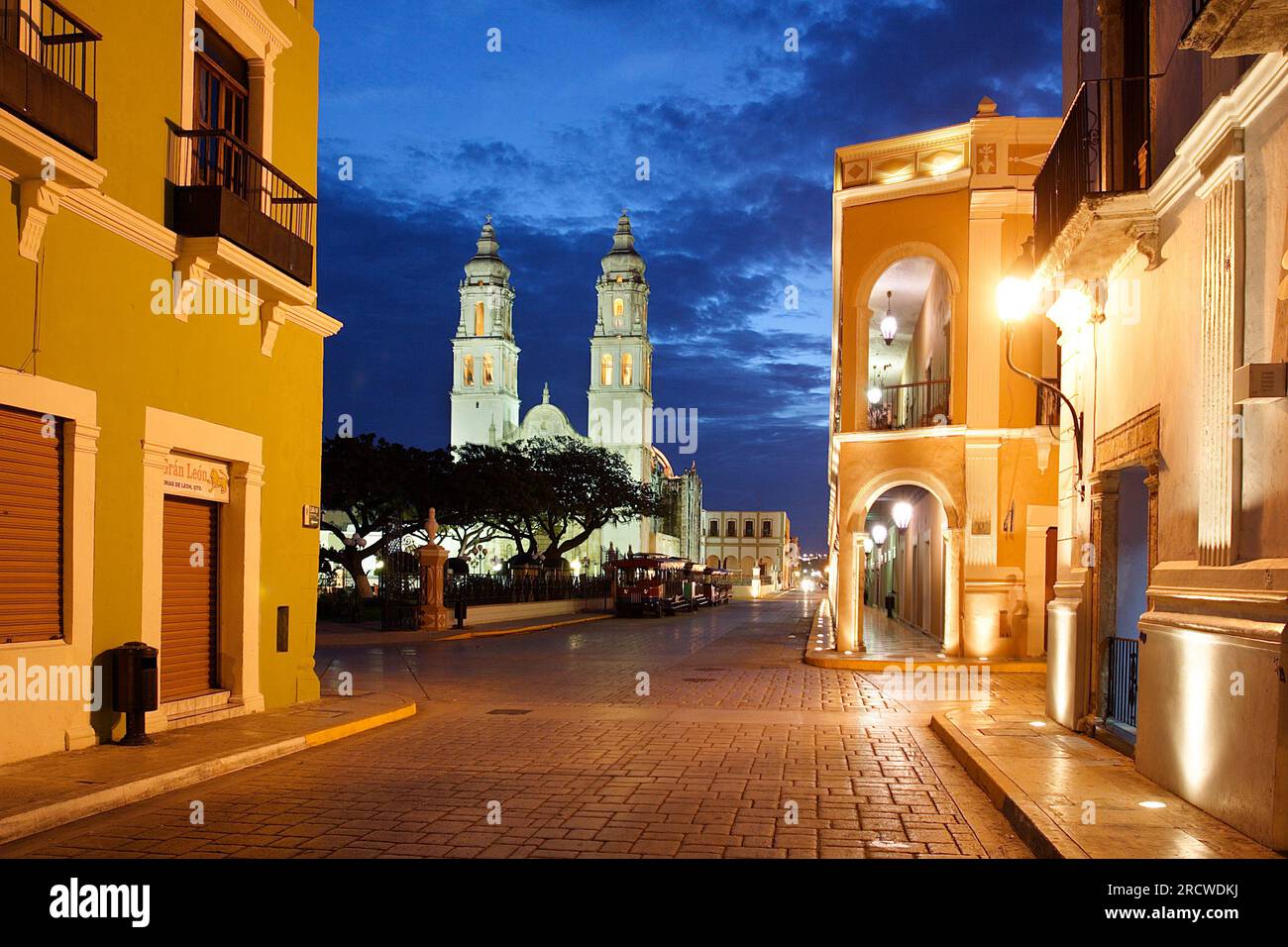 Calle 10, background of the Main Park and the Cathedral, old town ...