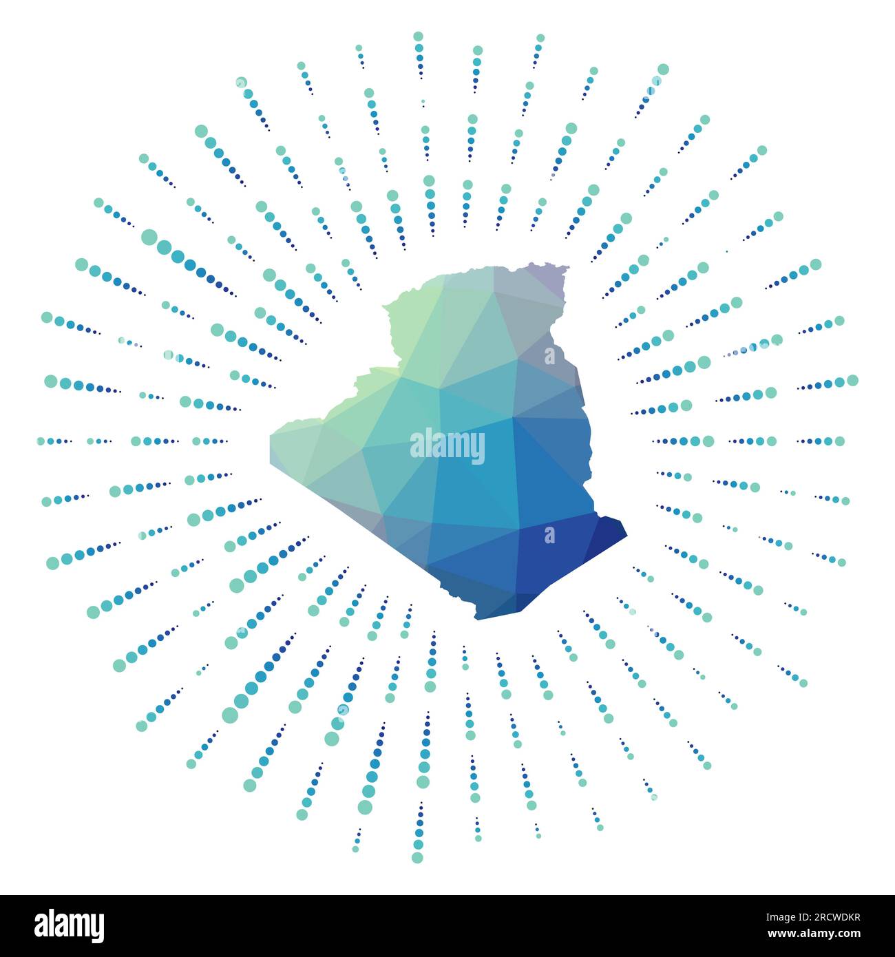 Shape of Algeria, polygonal sunburst. Map of the country with colorful ...
