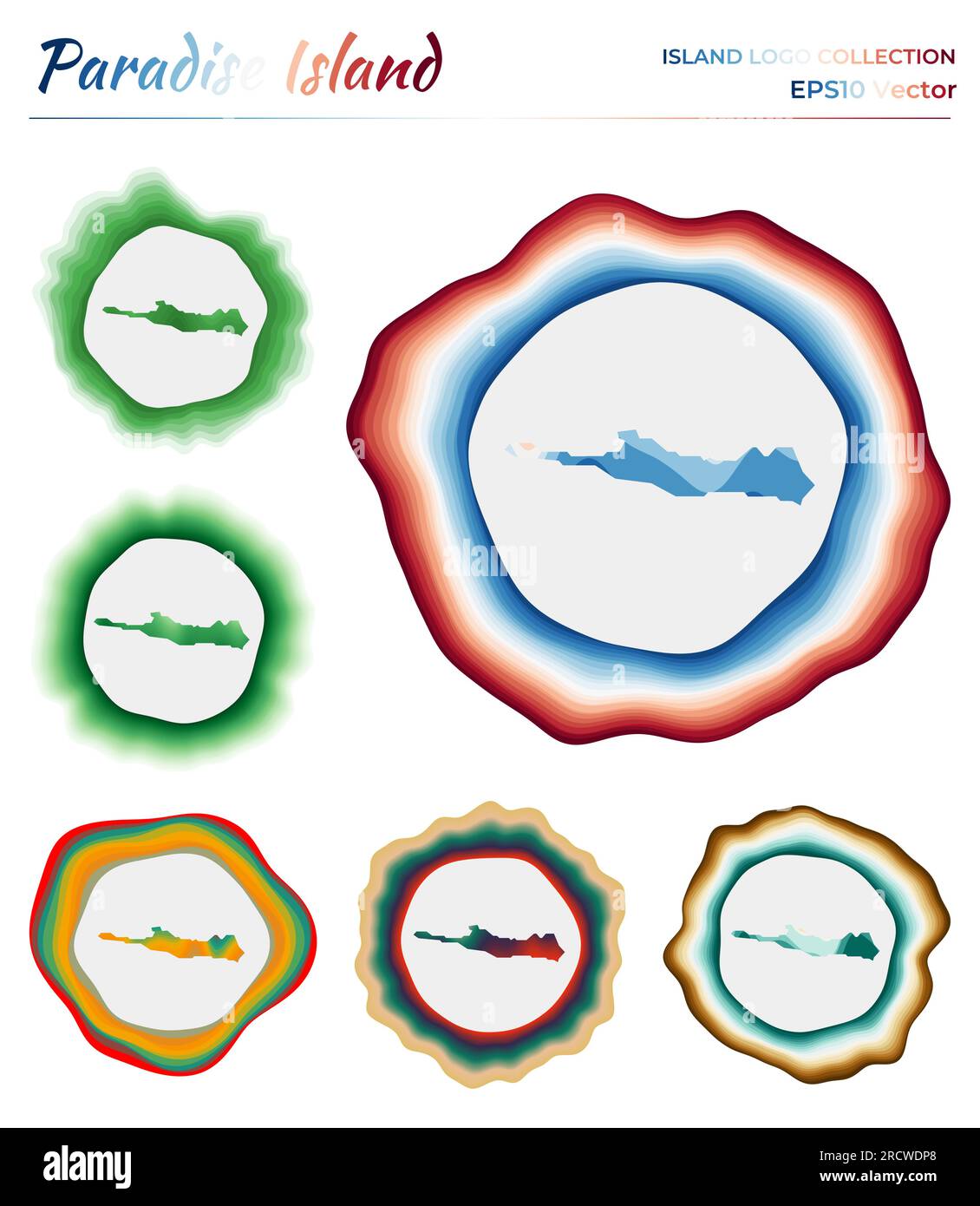 Paradise logo collection. Colorful badge of the island. Layers around ...