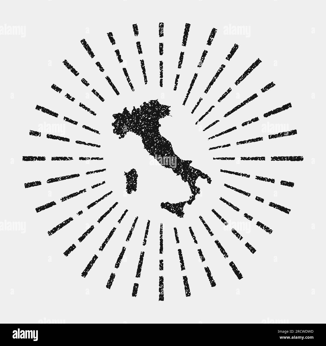 Vintage map of Italy. Grunge sunburst around the country. Black Italy ...