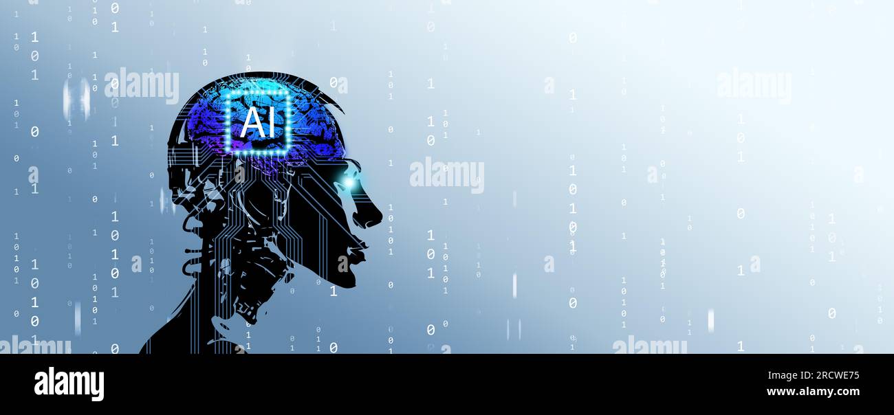 AI - Artificial intelligence. Ai brain and mind. A humanoid robot face ...