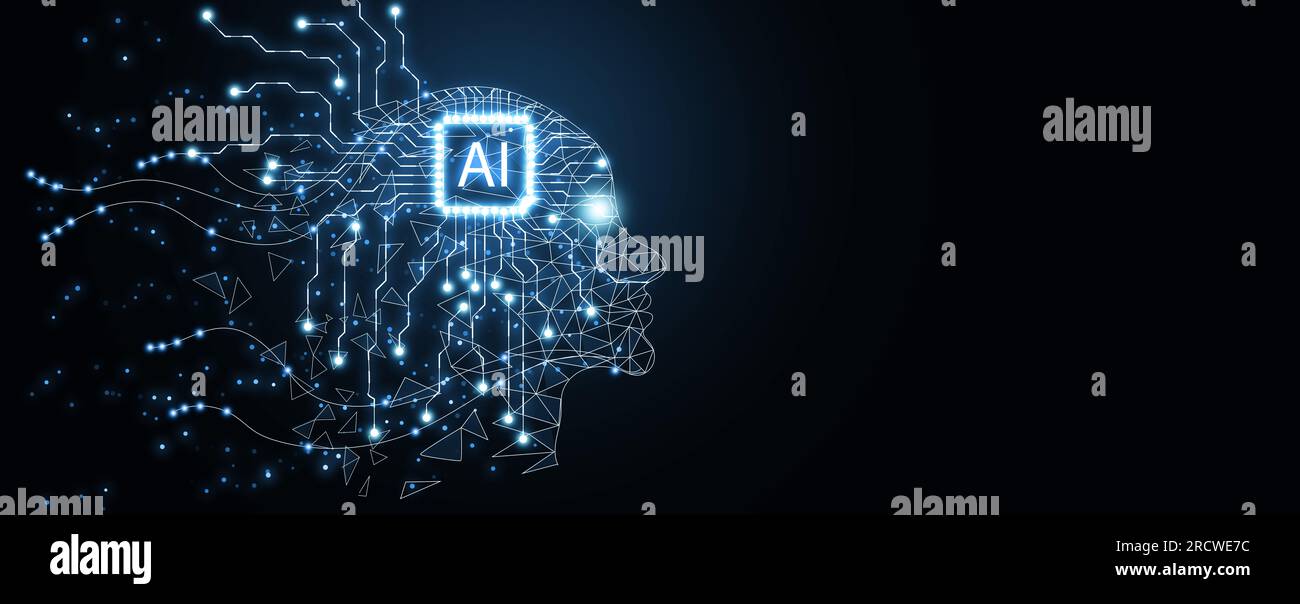 AI - Artificial intelligence. Ai brain and mind. A low-polygon humanoid ...
