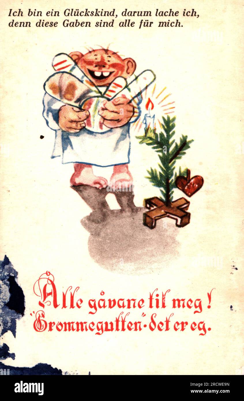 Christmas, greetings card, little boy with presents, picture postcard ...