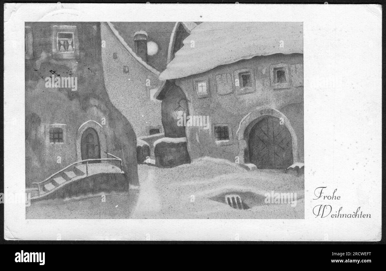 Christmas, greetings card, snowy place, adapted from drawing, by H ...