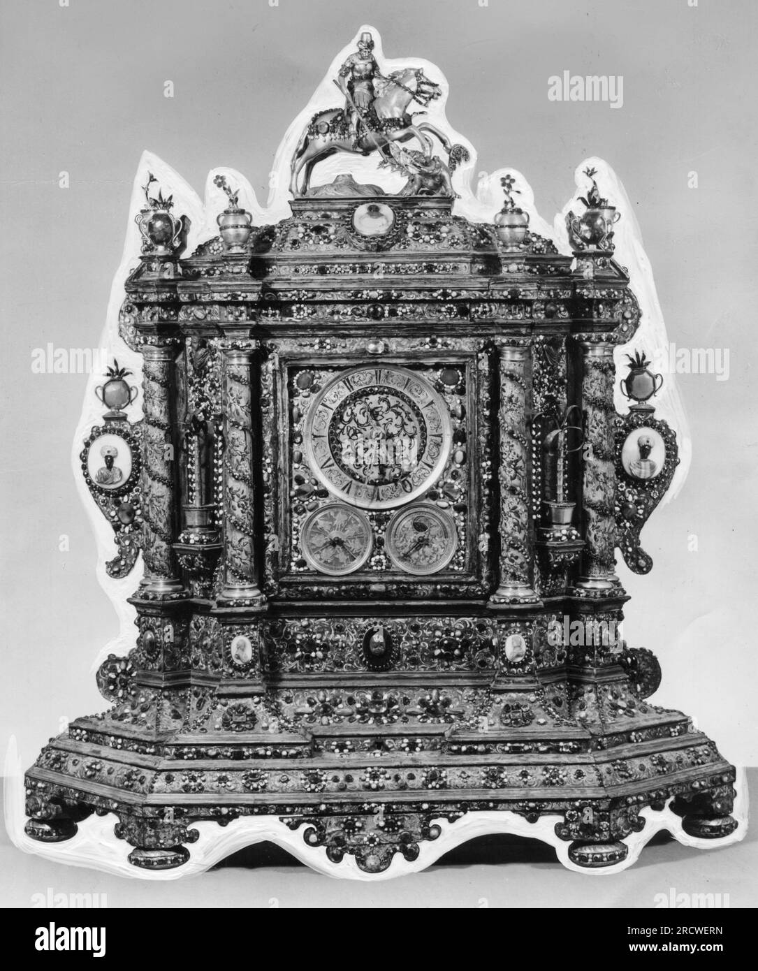 clock, hall clock, hall clock with sculpture of Saint George, Augsburg ...