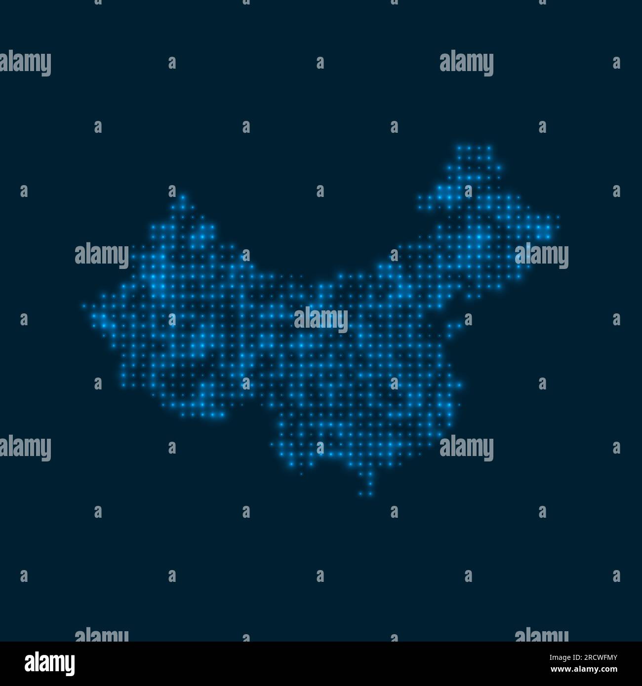 China dotted glowing map. Shape of the country with blue bright bulbs ...