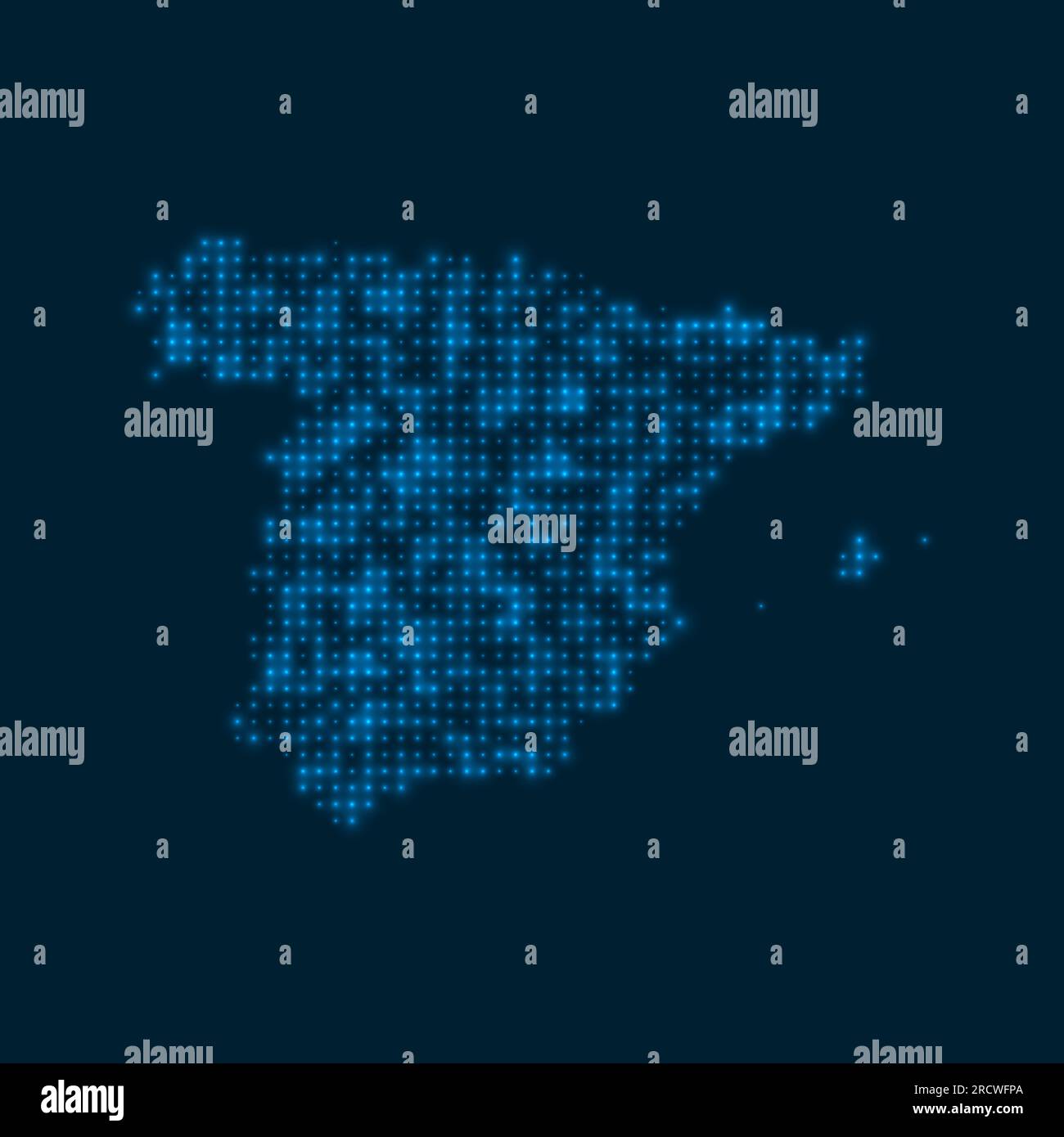Spain dotted glowing map. Shape of the country with blue bright bulbs ...
