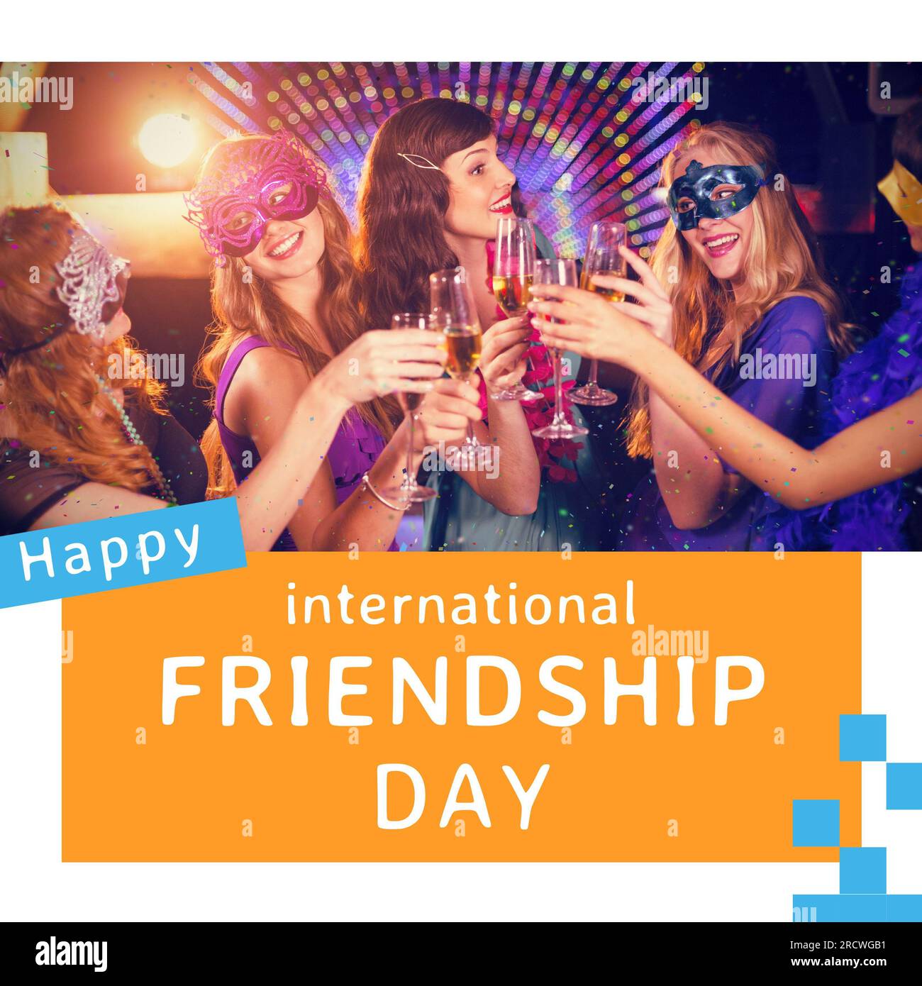 Happy international friendship day text with happy diverse female ...