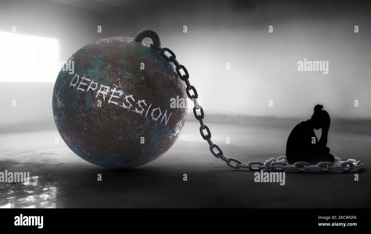 Depression against a woman. Trapped in a hate prison, chained to a ...